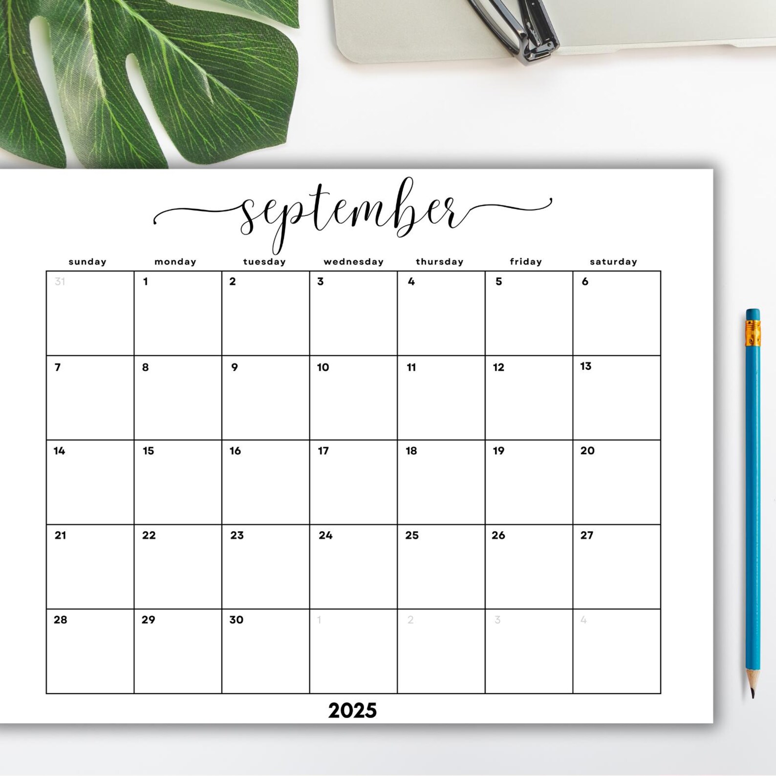Dated September 2025 Minimalist Monthly Calendar Printable Letter PDF ...