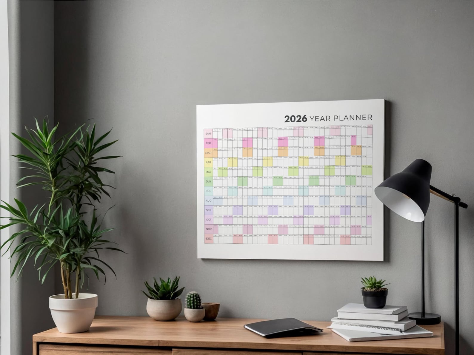 Minimalist Large Wall 2026 Yearly Calendar: Landscape (printable PDF ...