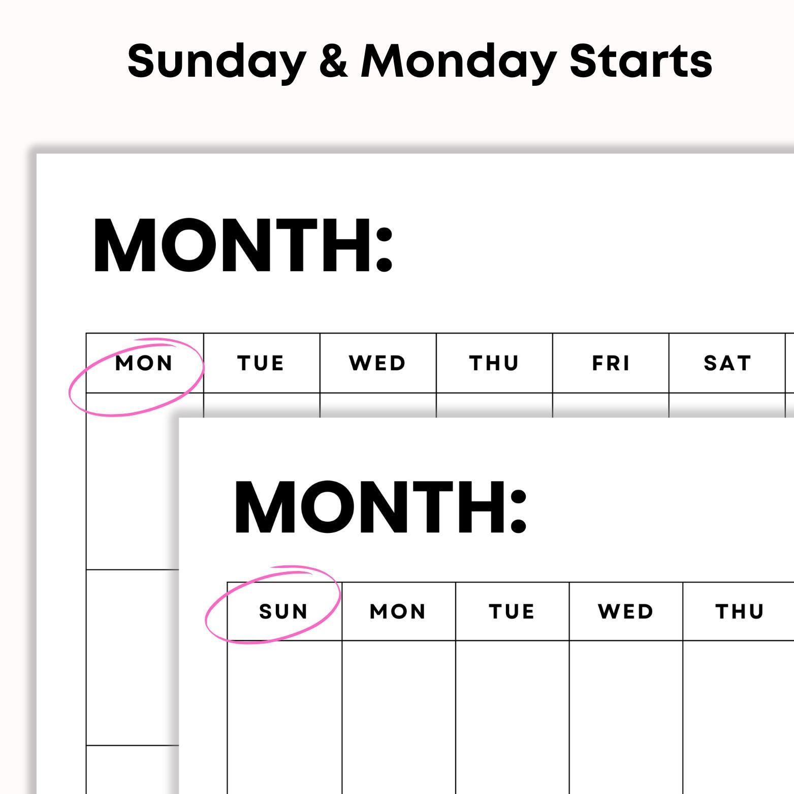 Undated Monthly Calendar Printable PDF | Minimalist Blank Perpetual ...