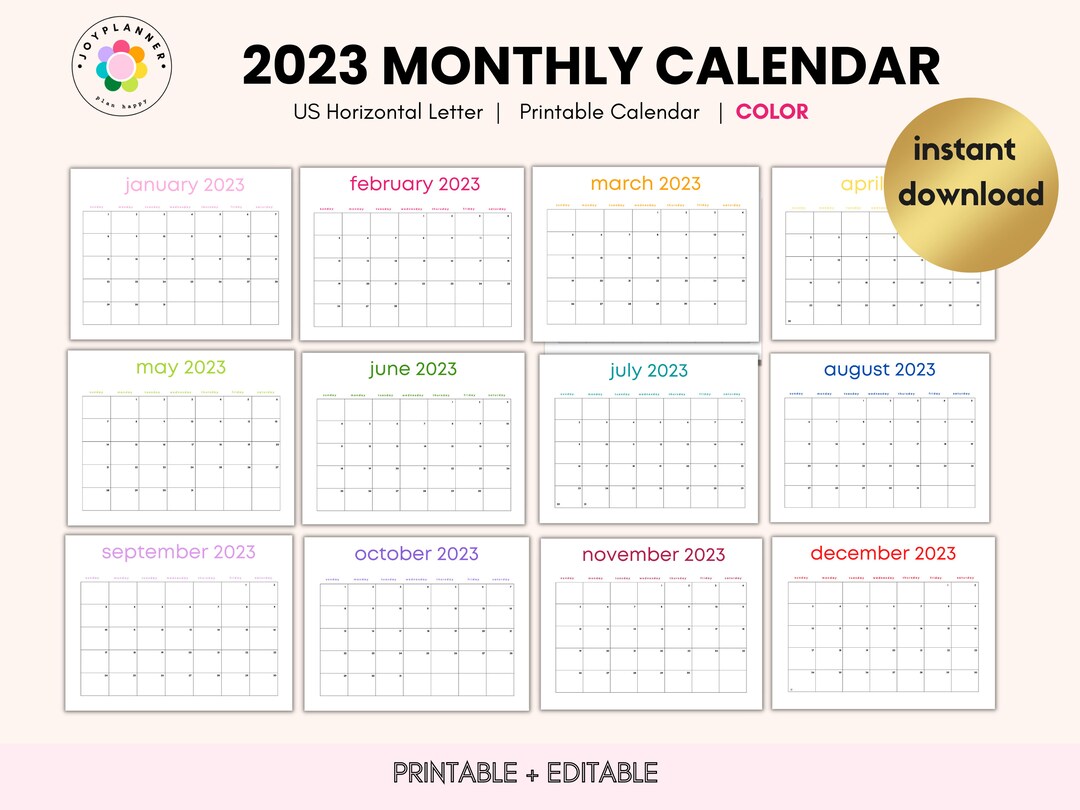 2023 Monthly Printable Calendar Color Printable Planner PDF 2023 ...
