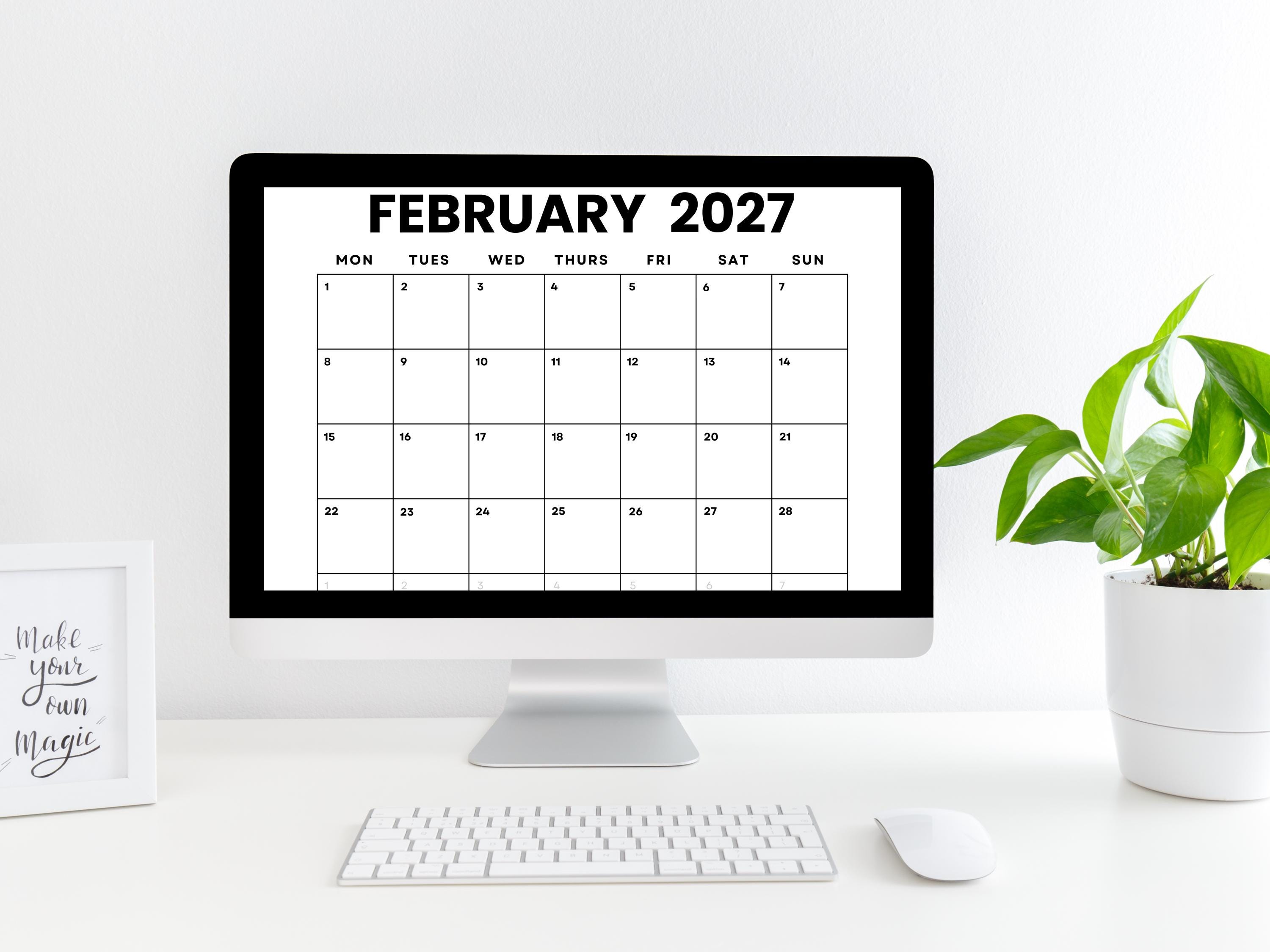 February 2027 Minimalist Calendar: Printable Monthly Template (PDF) - Etsy