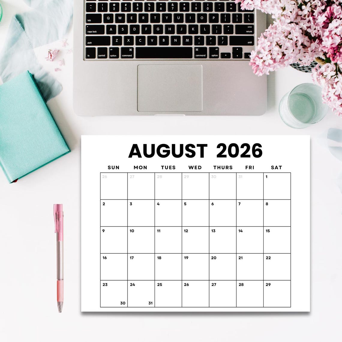 August 2026 Monthly Calendar Printable: Minimalist PDF (sunday/monday ...