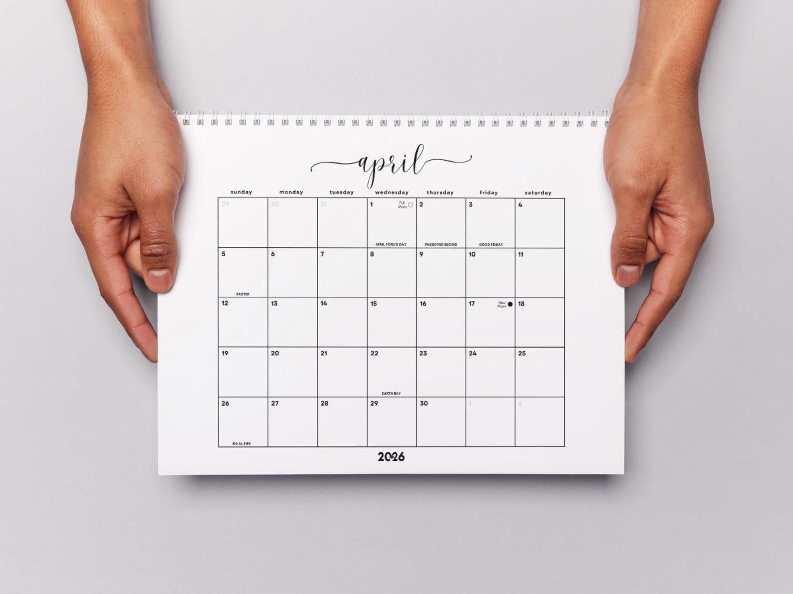 April 2026 Monthly Calendar: Minimalist Cursive Landscape Planner ...