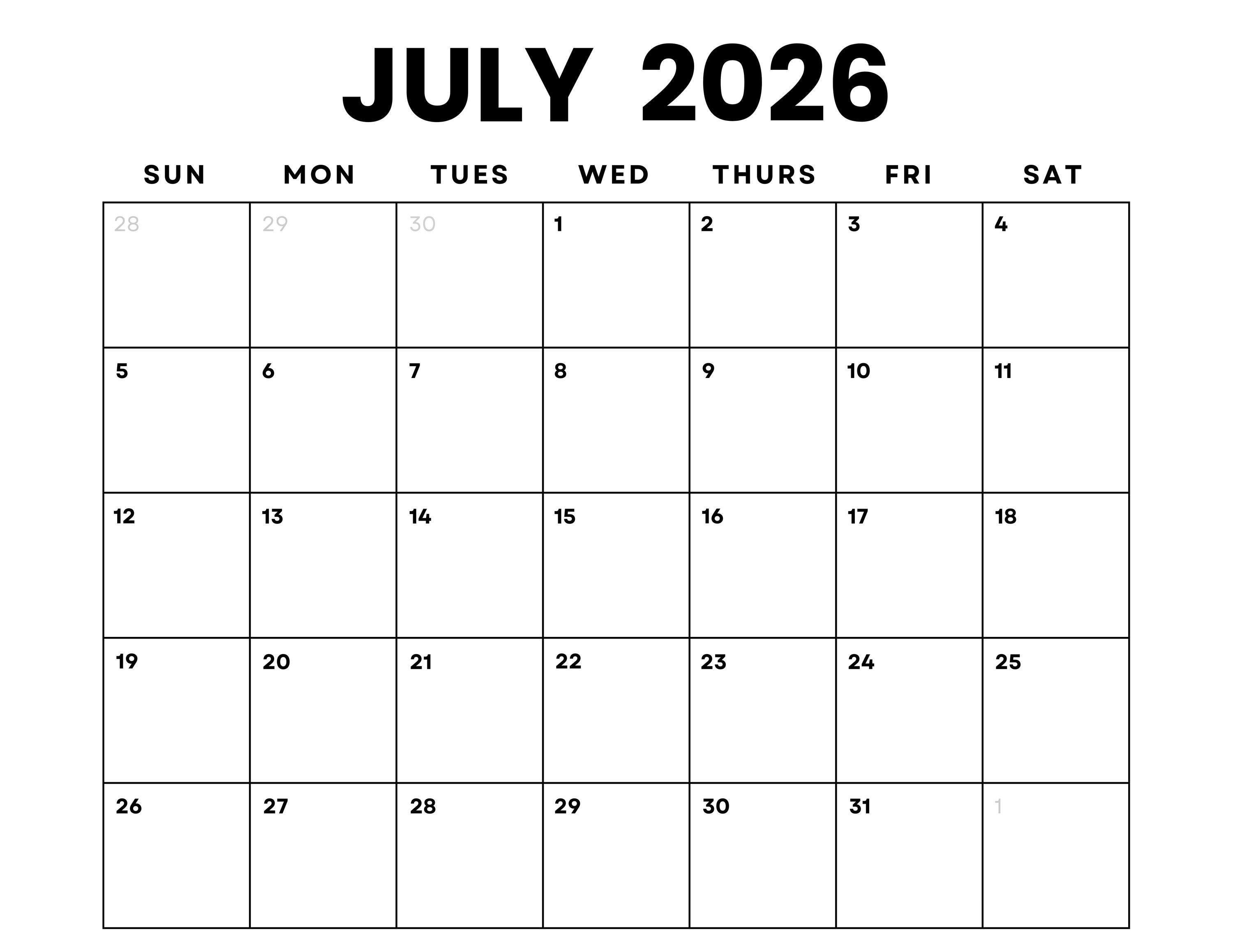 July 2026 Monthly Calendar Printable: Minimalist PDF (digital Download ...