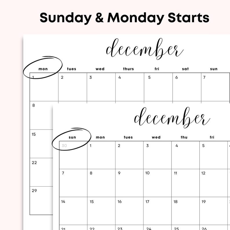 December 2025 Monthly Calendar W/notes: Minimalist Cursive Landscape ...