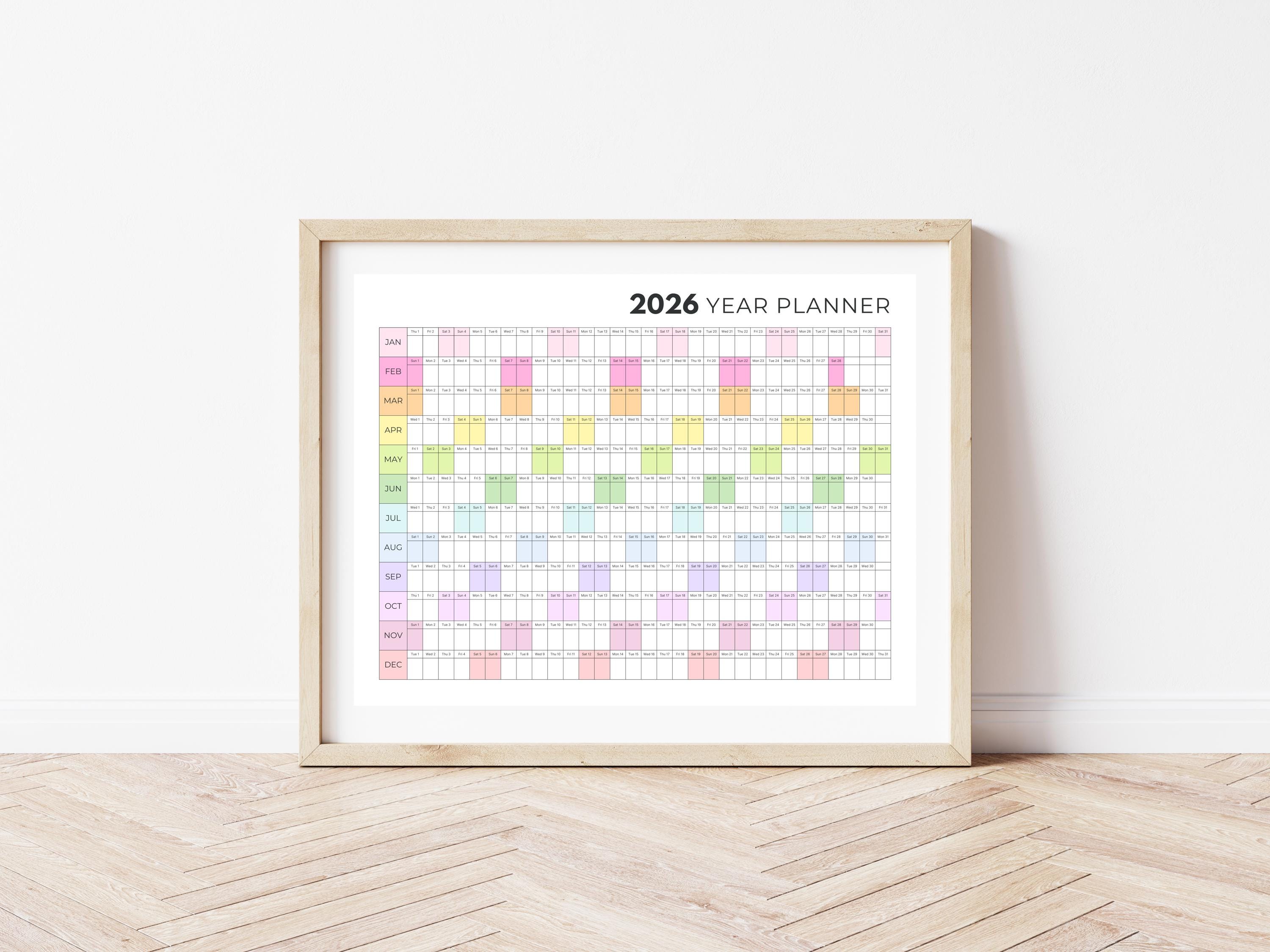 Minimalist Large Wall 2026 Yearly Calendar: Landscape (printable PDF ...