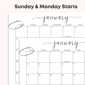 January 2026 Minimalist Calendar W/moons & Holidays: Landscape Planner ...