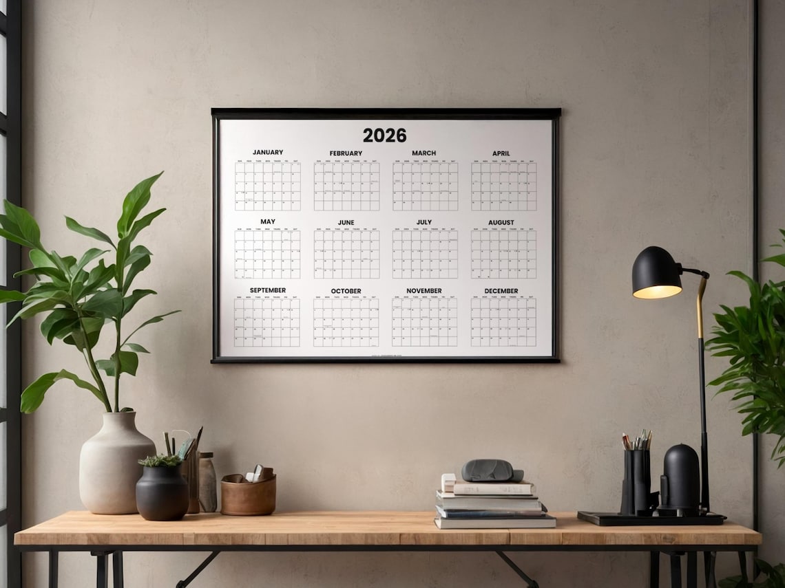 Minimalist Large Wall 2026 Yearly Calendar (36" X 24"): Landscape ...