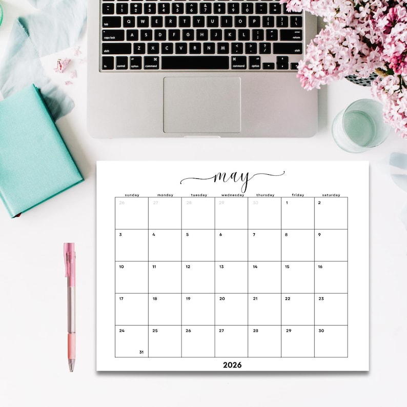 May 2026 Monthly Calendar Printable | Minimalist Letter PDF (instant ...