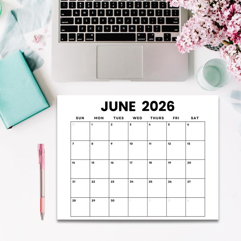 June 2026 Monthly Calendar Printable: Minimalist PDF (sunday/monday ...