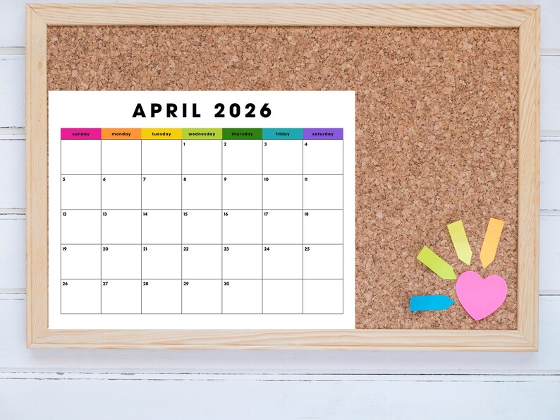2026 Rainbow Monthly Calendar Printable: Planner, Sunday & Monday Start ...