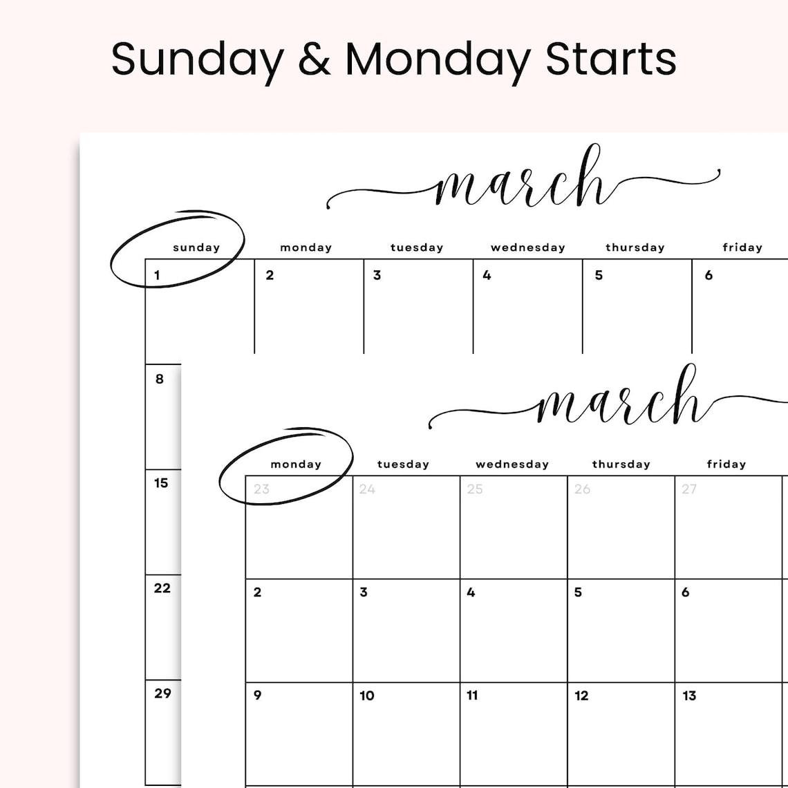 March 2026 Minimalist Calendar Printable: Sunday + Monday Start (PDF ...