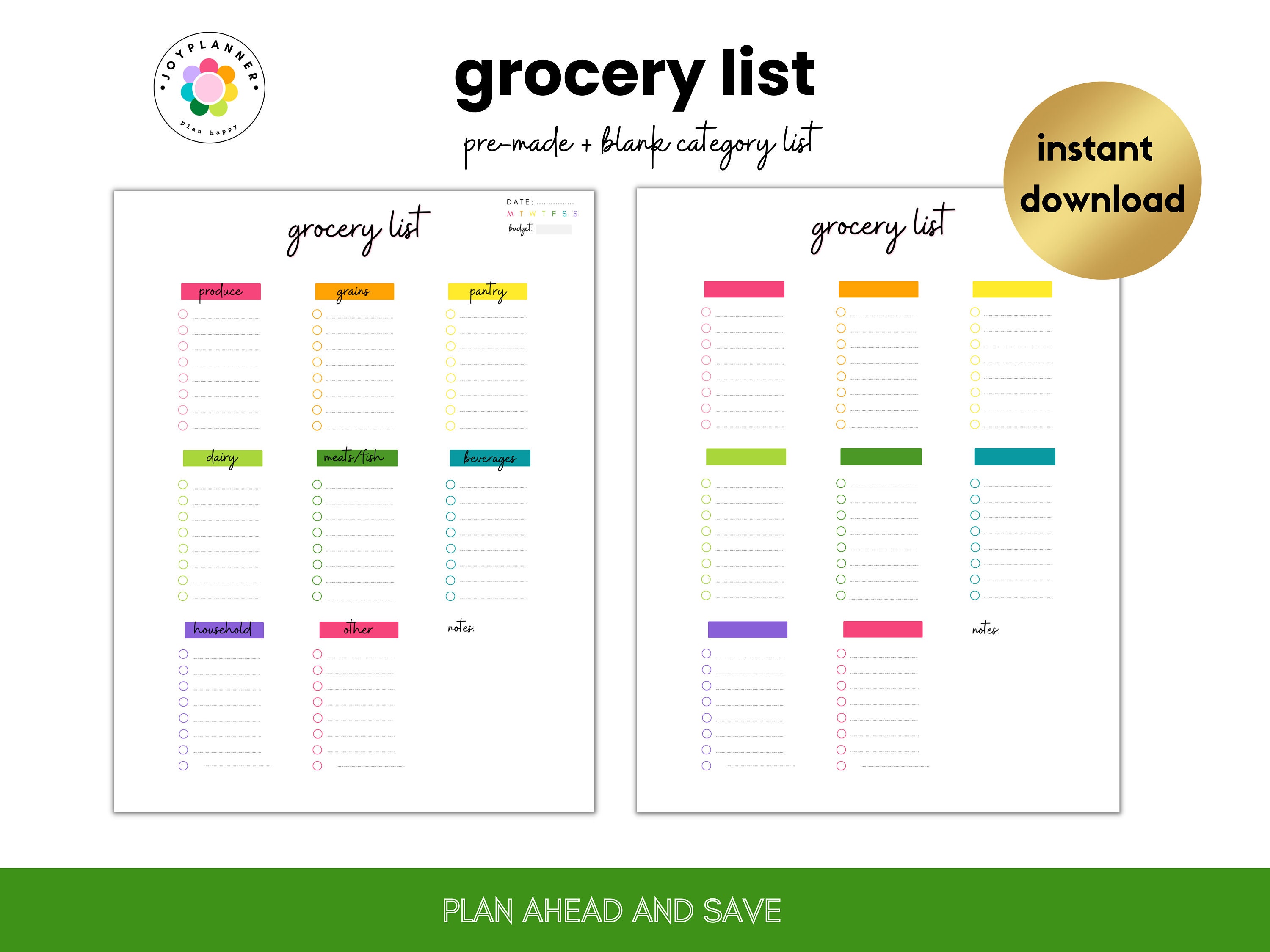 Weekly Meal Planner Grocery List Weekly Menu PDF Digital Download ...