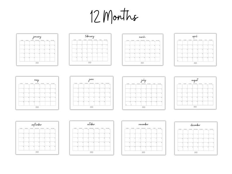 2023 Monthly Simple Printable Calendar Digital Monthly Planner Instant ...