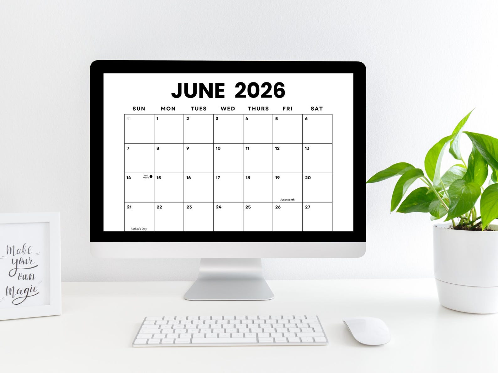June 2026 Minimalist Calendar: US Holidays & Moon Phases (printable PDF ...