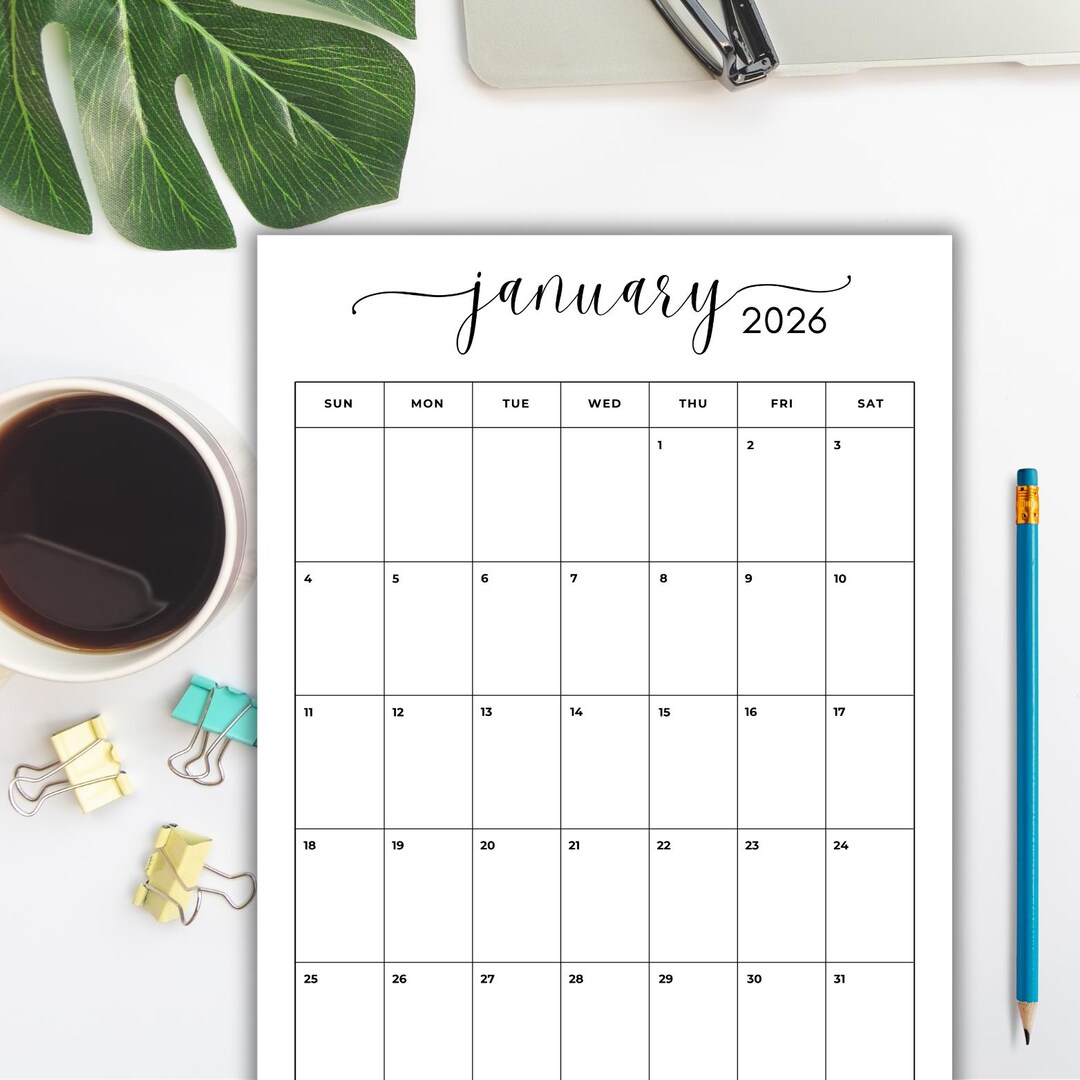 January 2026 Monthly Calendar: Minimalist Cursive Vertical Planner ...