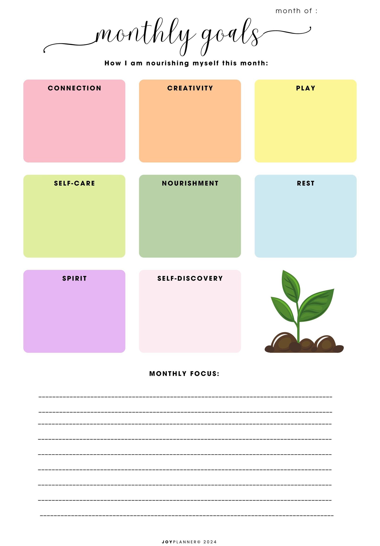 Monthly Self-care Goal Worksheet | Holistic Planning (digital Download ...