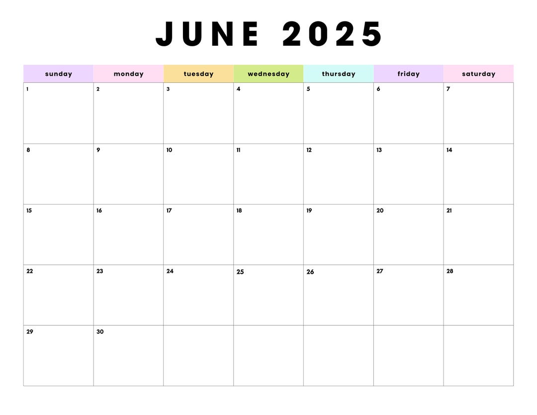 June 2025 Colorblock Calendar: Minimalist Printable PDF (sunday Start ...