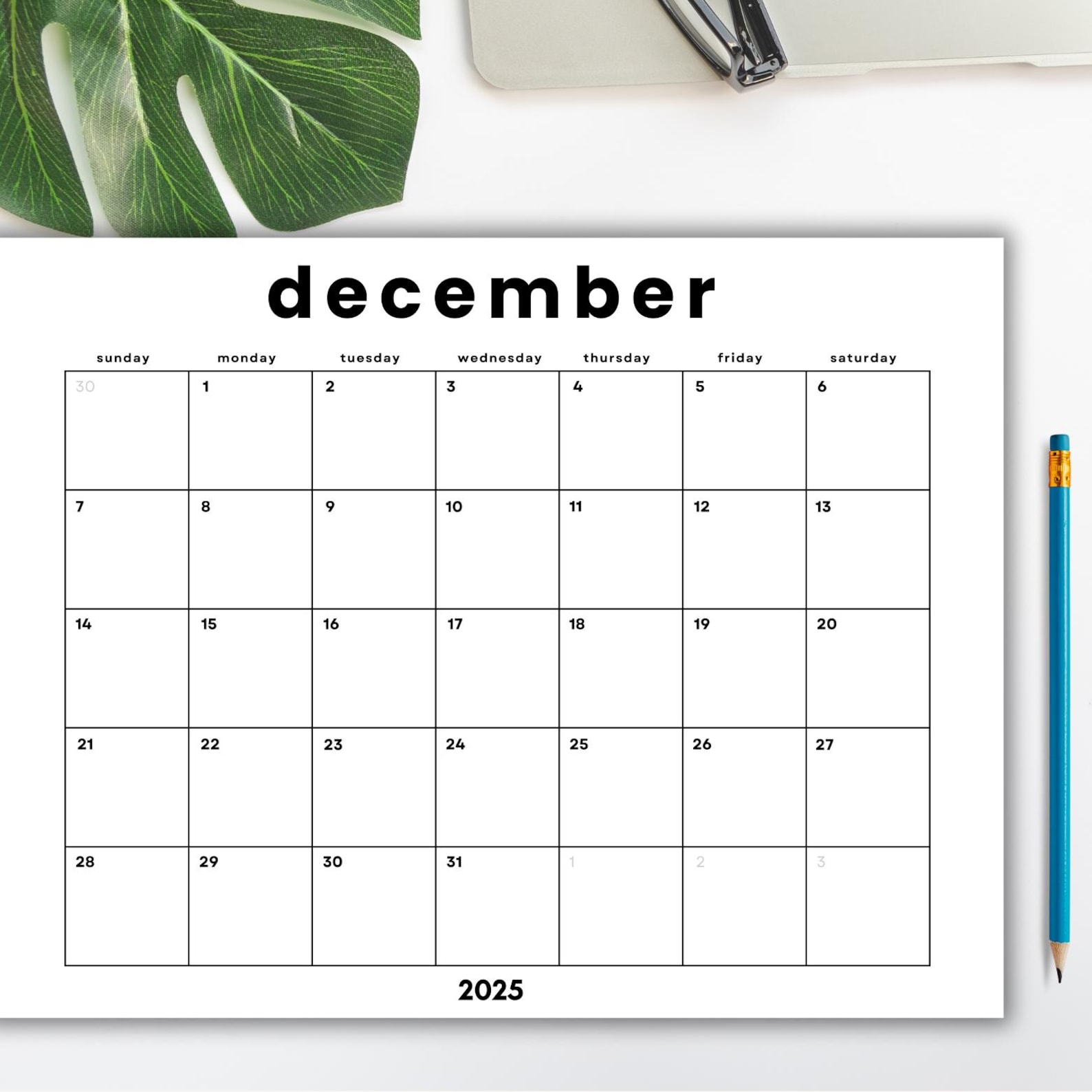 December 2025 Calendar Printable | Minimalist Monthly Planner (PDF) - Etsy