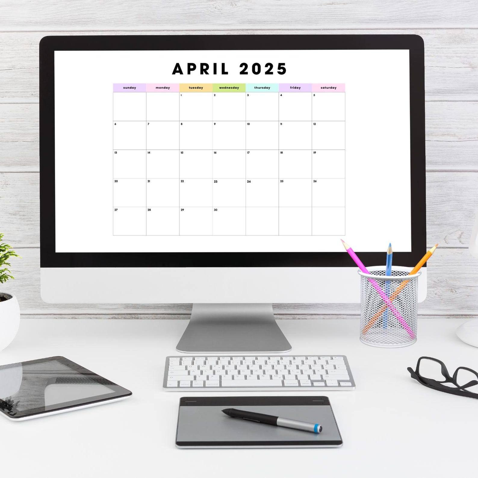 Dated April 2025 Minimalist Colorblock Monthly Calendar Printable PDF ...