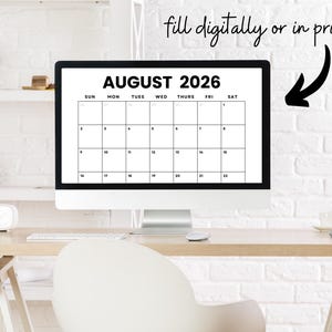 August 2026 Monthly Calendar Printable: Minimalist PDF (sunday/monday ...