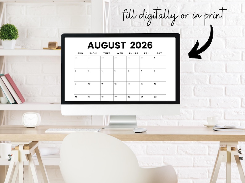 August 2026 Monthly Calendar Printable: Minimalist PDF (sunday/monday ...