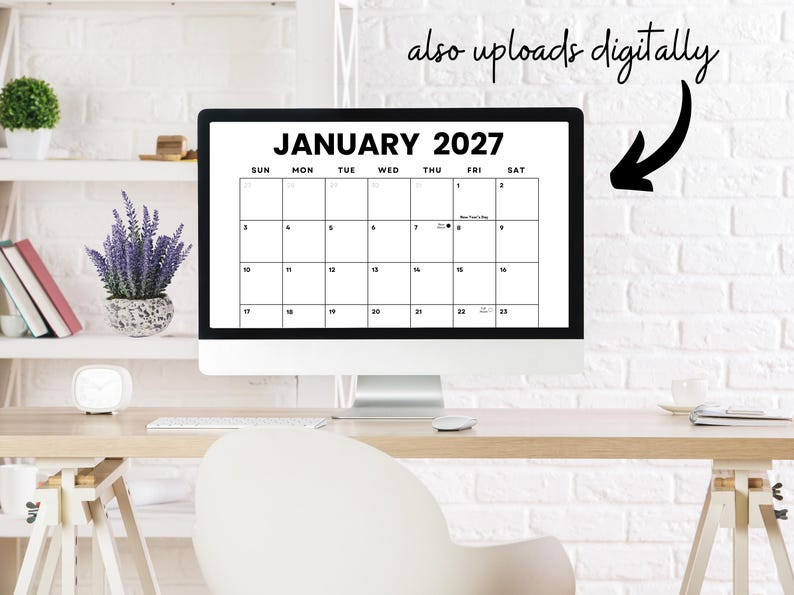 January 2027 Monthly Calendar W/holidays + Moons: Minimalist Planner ...