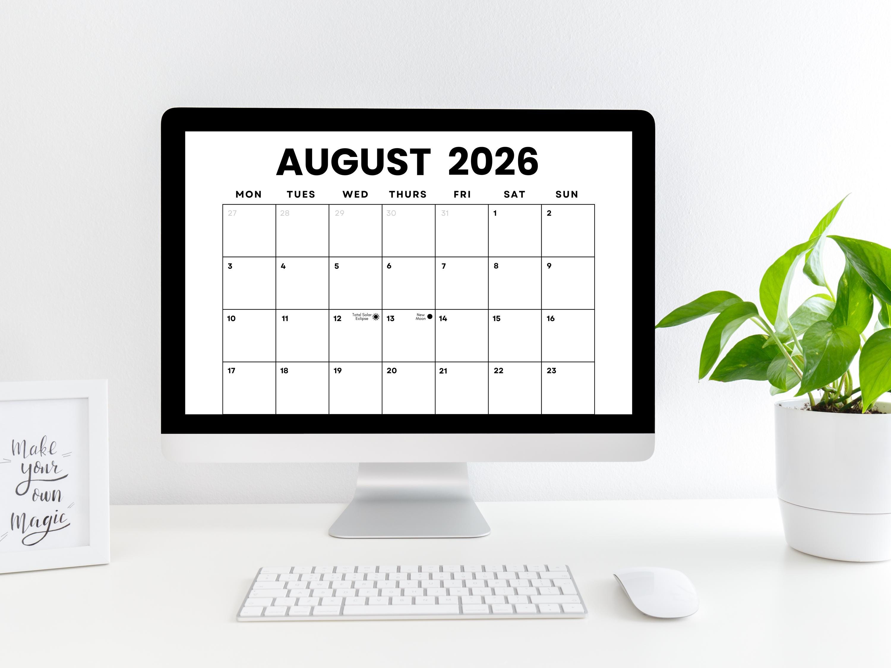 August 2026 Minimalist Calendar: US Holidays & Moon Phases (printable ...