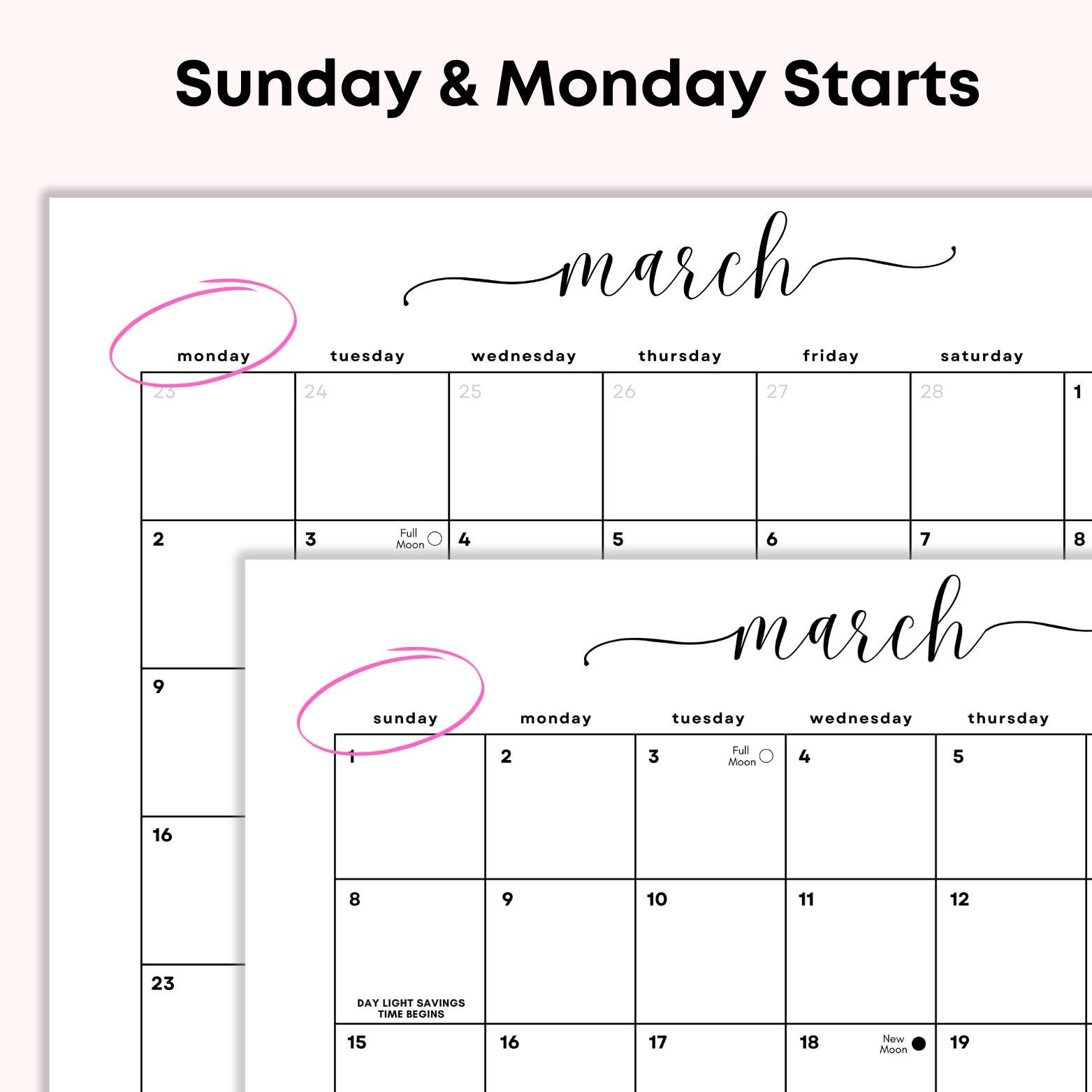 March 2026 Monthly Calendar: Minimalist Cursive Landscape Planner ...