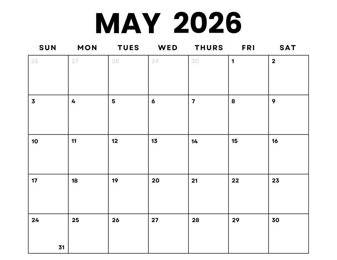 May 2026 Monthly Calendar Printable: Minimalist PDF (sunday/monday ...