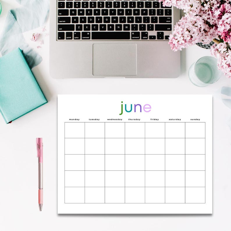 Undated June Rainbow Calendar Printable PDF| Digital Perpetual May 2025 ...