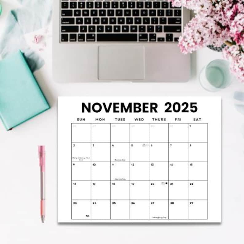 November 2025 Minimalist Calendar: US Holidays & Moons (printable PDF ...