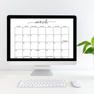 March 2026 Monthly Calendar: Minimalist Cursive Landscape Planner ...