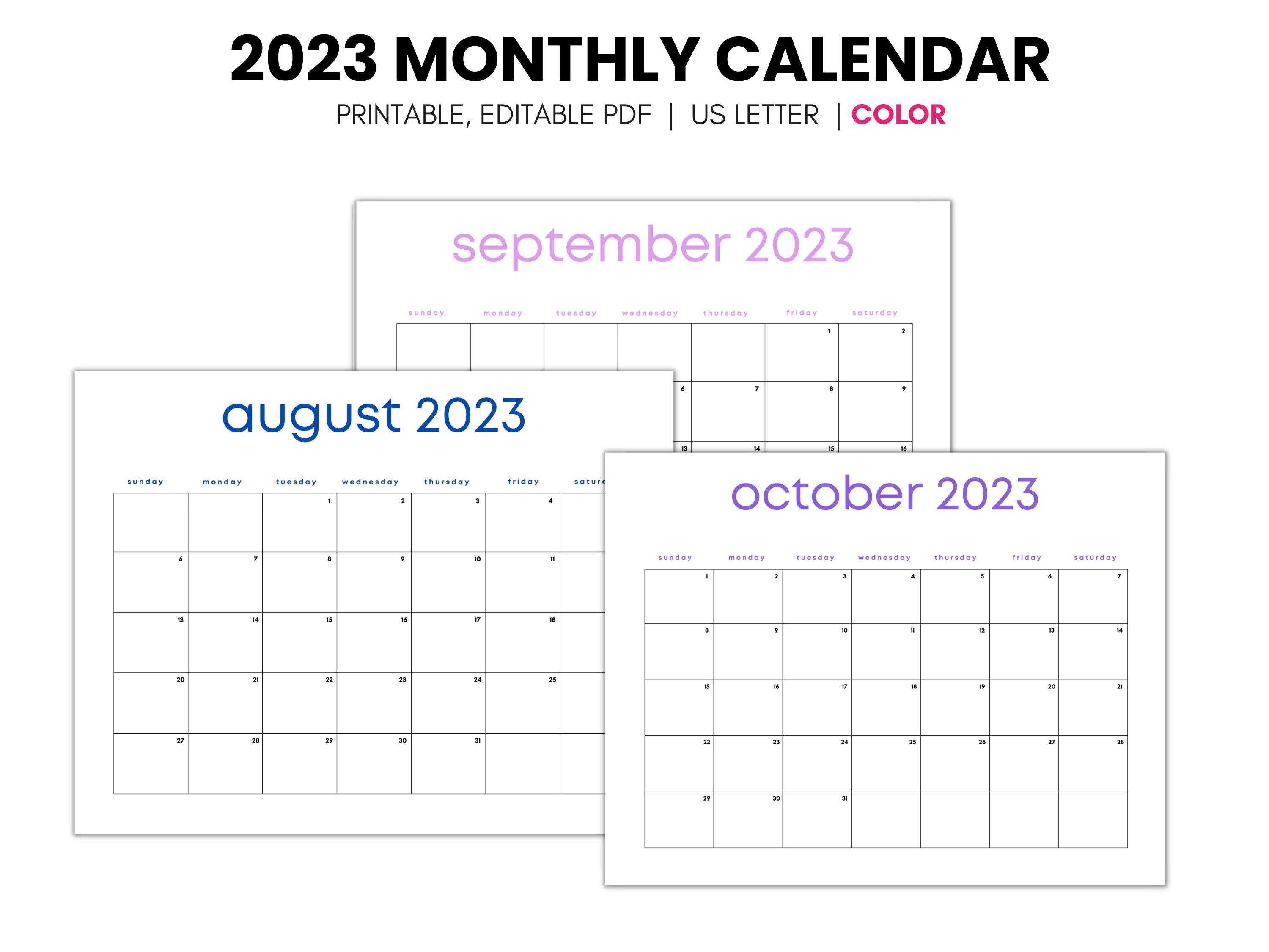 2023 Monthly Printable Calendar Color Printable Planner PDF 2023 ...