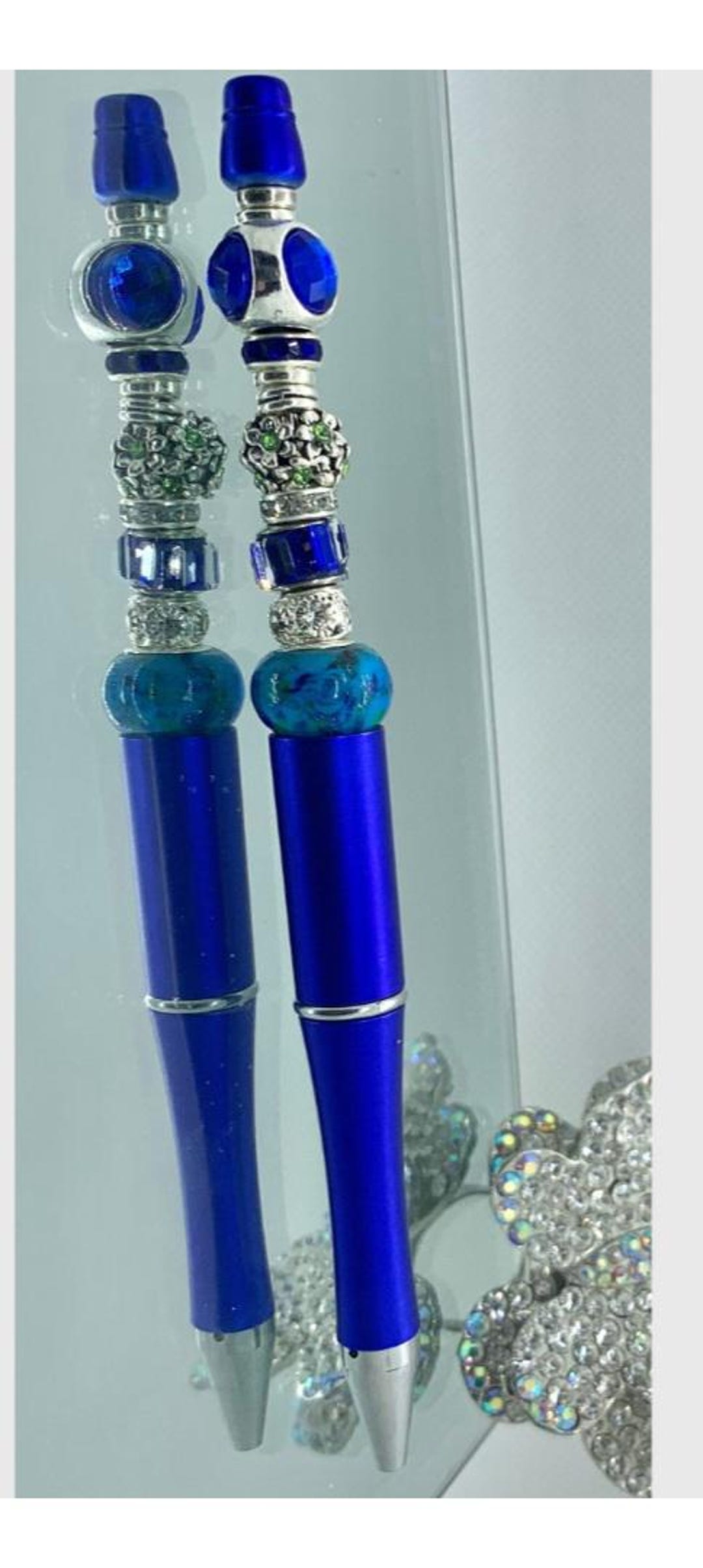 Bejeweled Blue Writing Pen: Rhinestone Crystal Bead Accents - Etsy