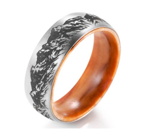 New Style 8mm Forest & Mountains Scene Ring Titanium Wooden Ring Mens ...