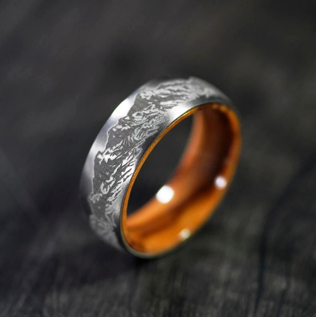 New Style 8mm Forest & Mountains Scene Ring | Titanium Wooden Ring ...