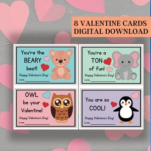 Cute Animals Valentine's Day Cards for Kids, Printable V-day Cards ...