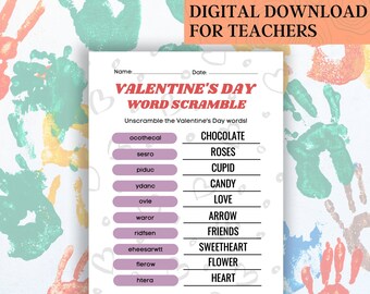 Printable Valentine's Day Word Scramble Worksheet - Etsy