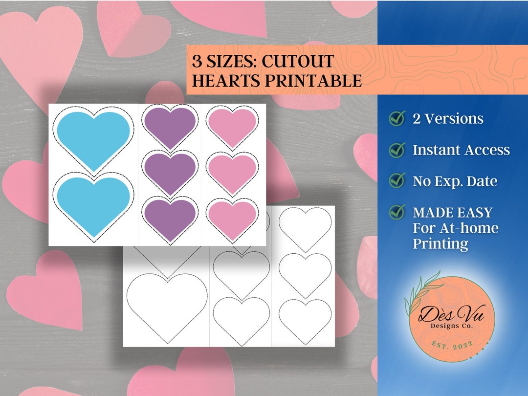 Printable Cutout Hearts, Valentine's Day Cards for Teachers, Diy V-day ...