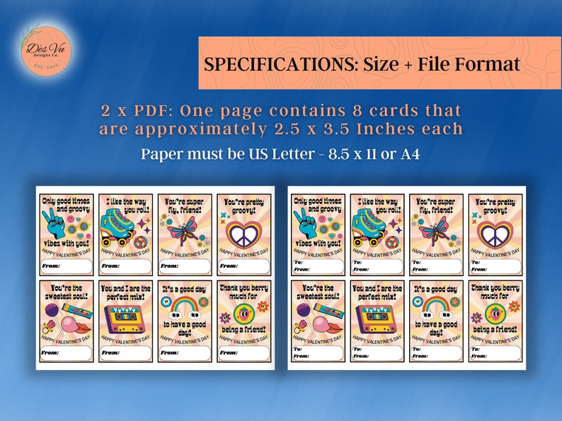 Retro Groovy Valentine's Day Cards for Kids, Printable V-day Cards ...