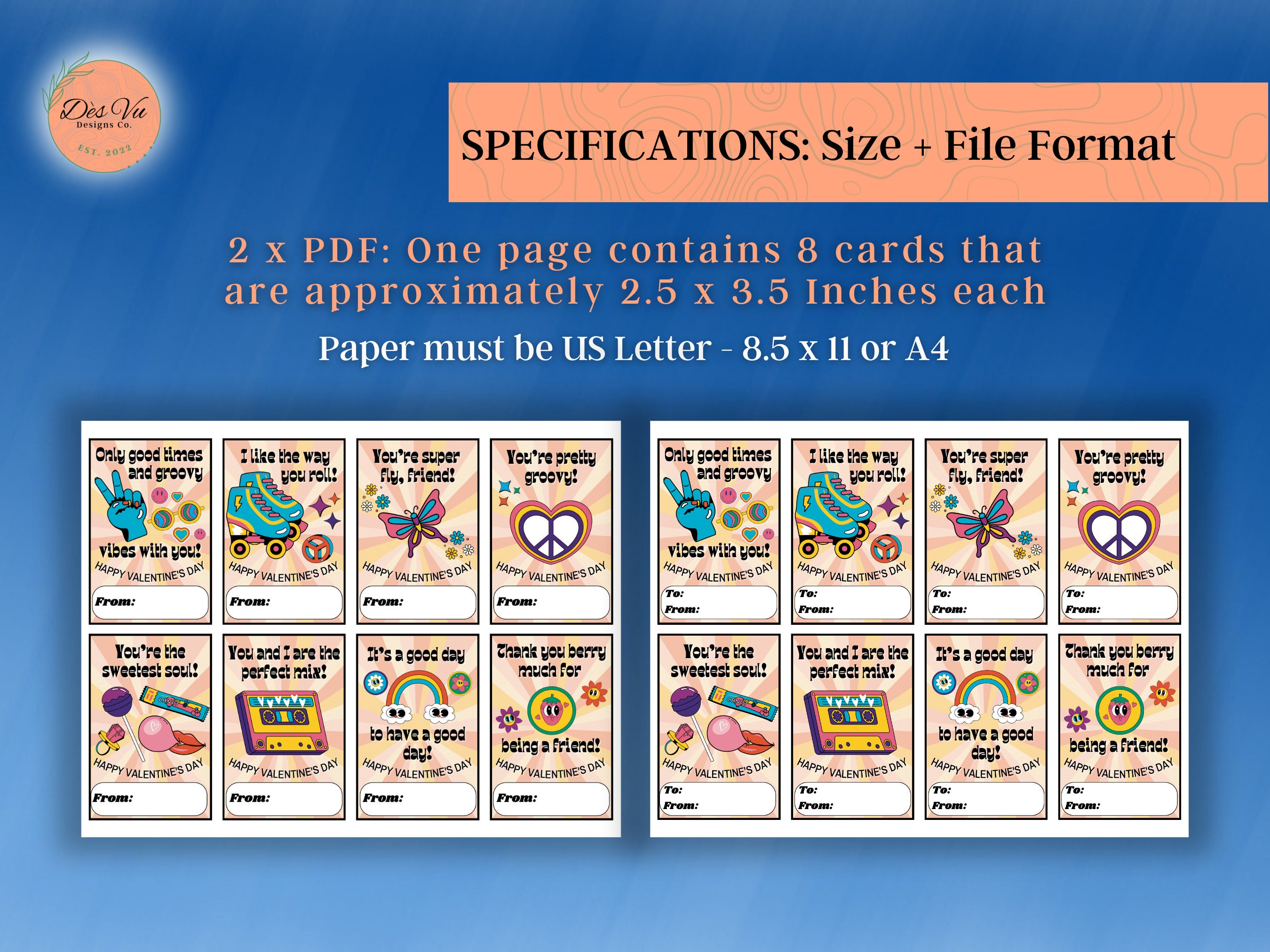 Retro Groovy Valentine's Day Cards for Kids, Printable V-day Cards ...