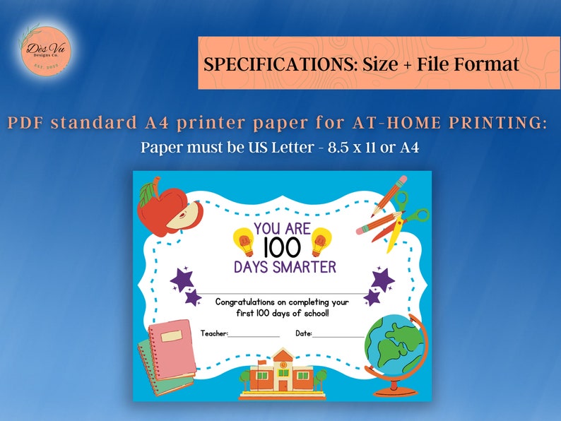 100 Days of School Certificate of Completion, Teacher Printable for ...