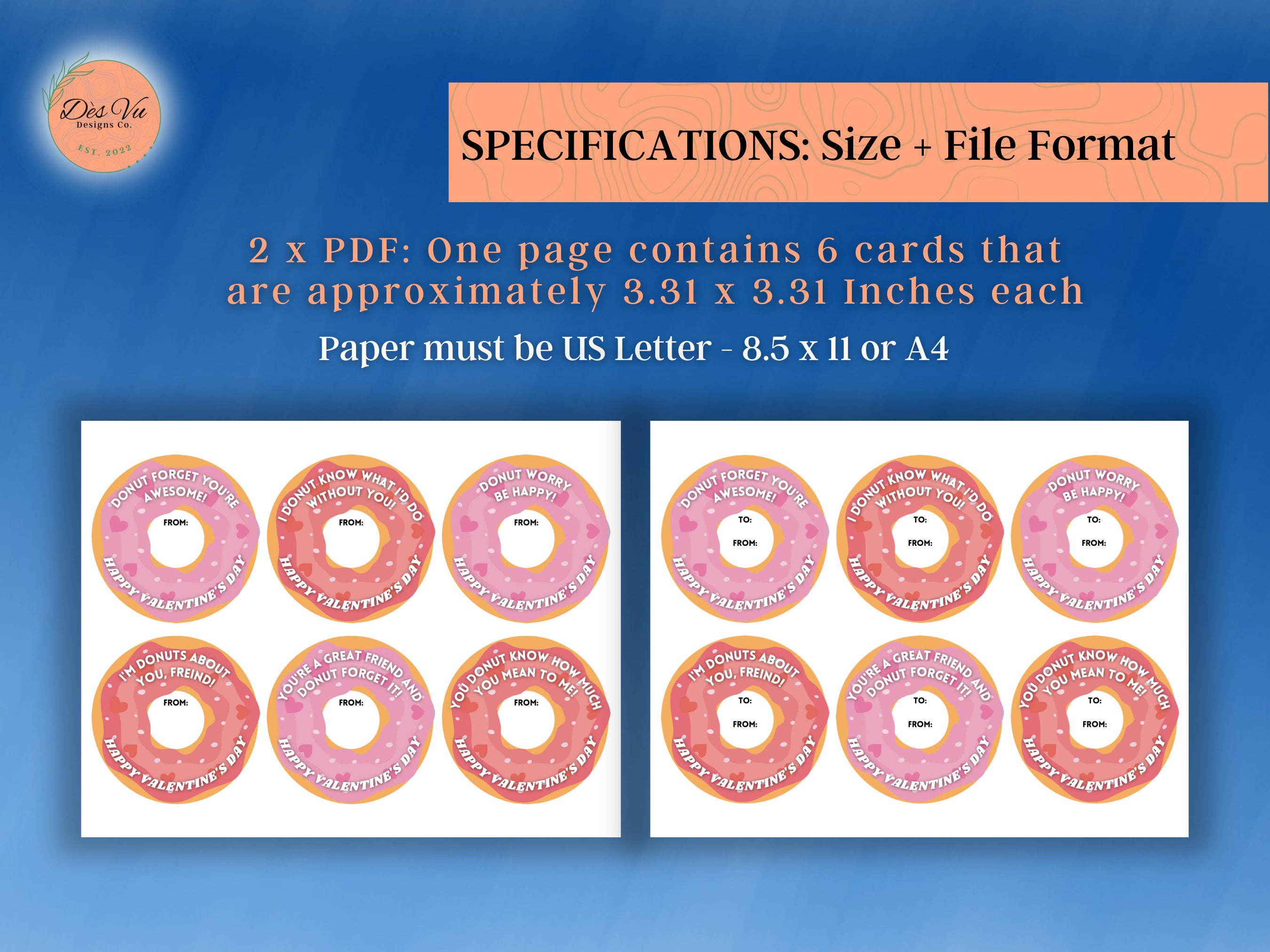 Donut Valentine's Day Cards for Kids, Printable Valentines, Donut V-day ...