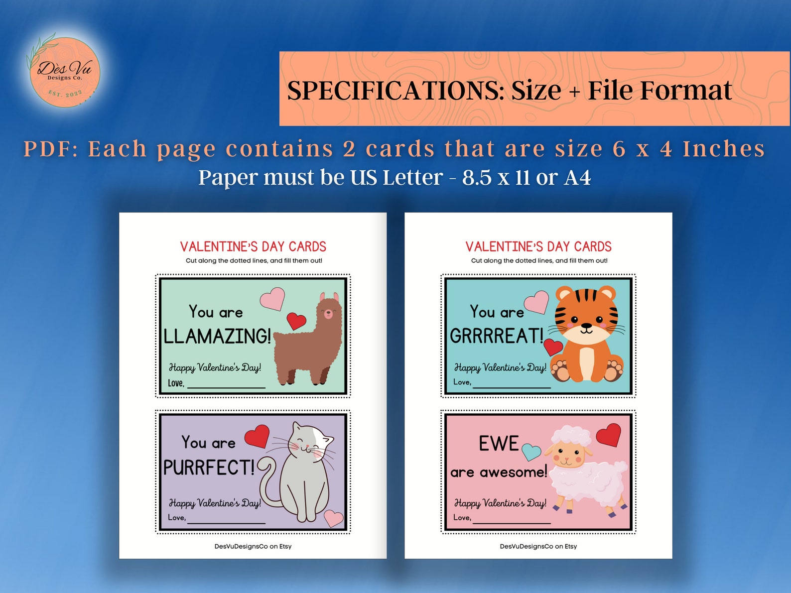 Cute Animals Valentine's Day Cards for Kids, Printable V-day Cards ...