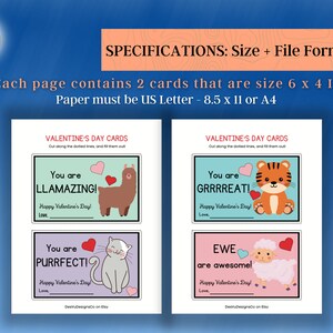 Cute Animals Valentine's Day Cards for Kids, Printable V-day Cards ...