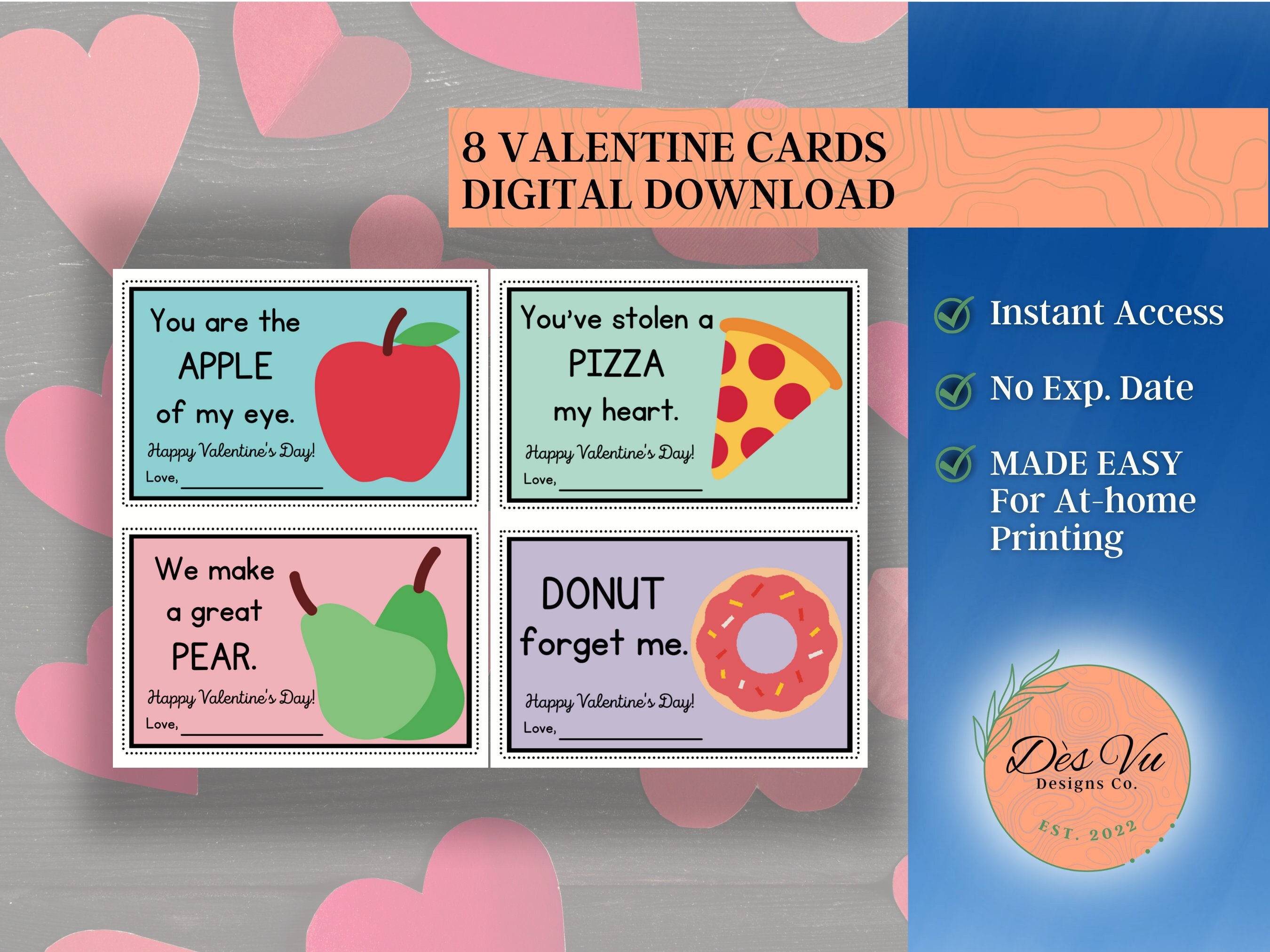 Fun Food Valentine's Day Cards for Kids, Printable V-day Cards ...