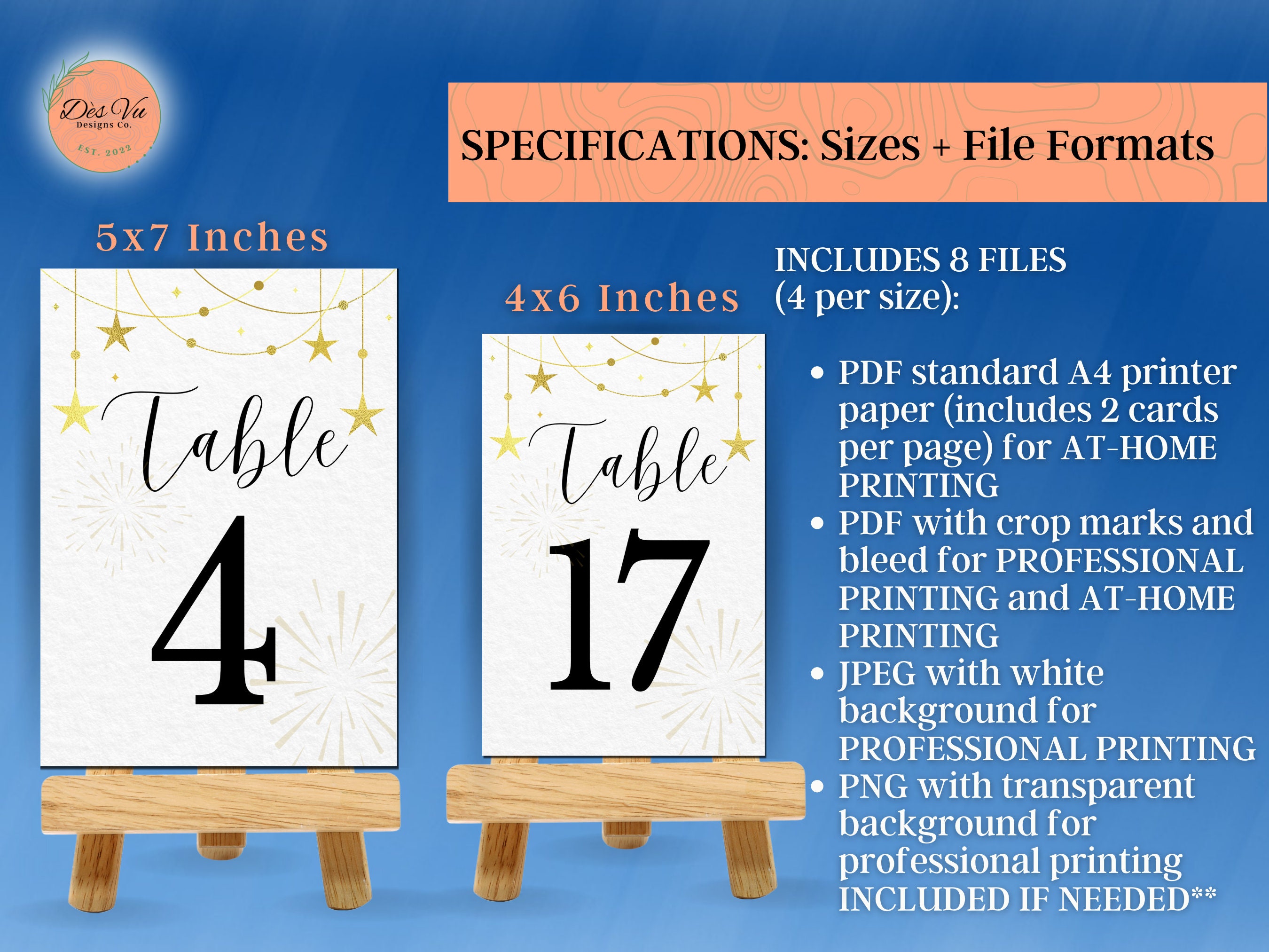 New Year's Eve Table Number Card, Under the Stars Party Table Number ...