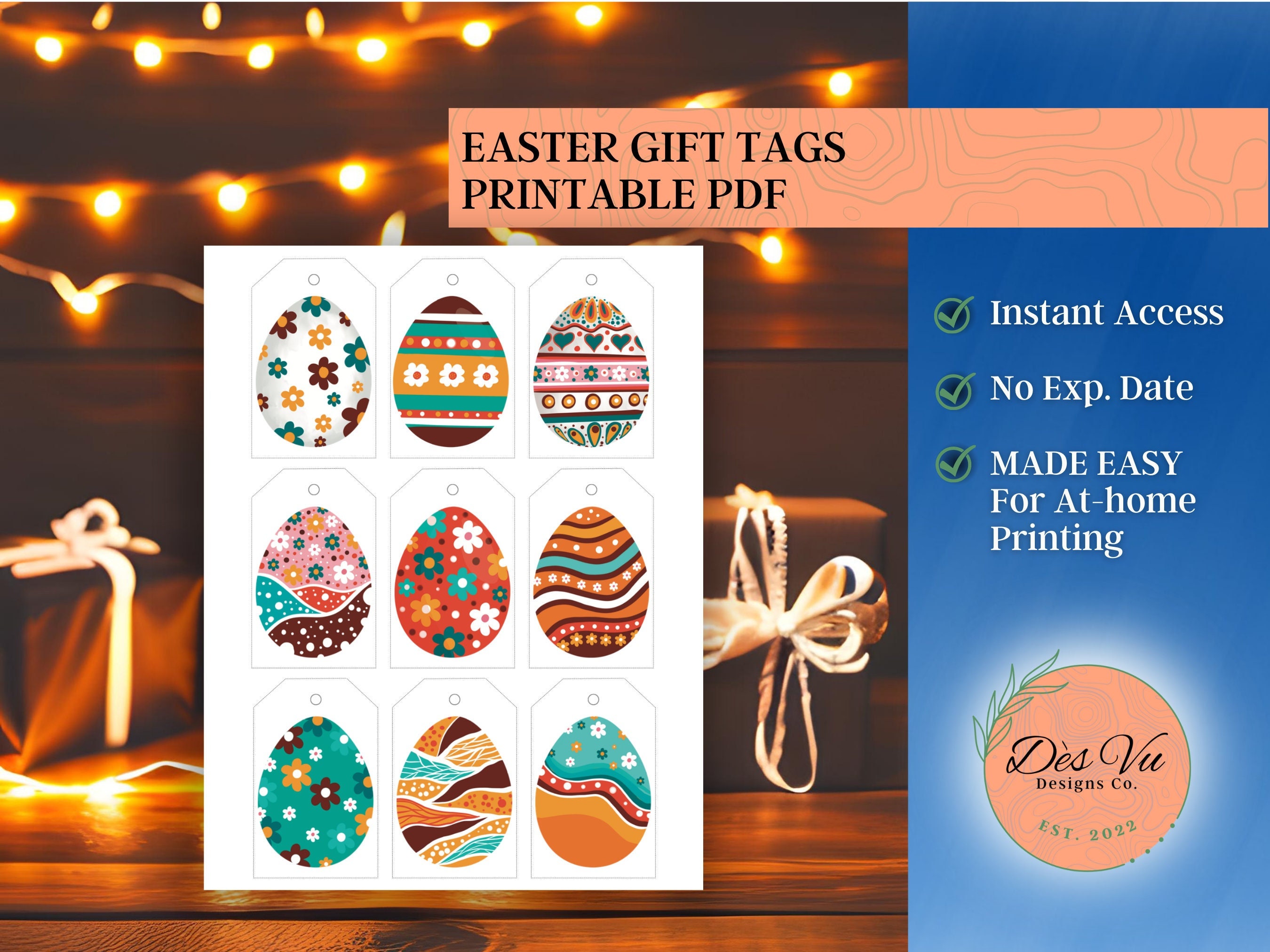 Retro Easter Gift Tags, Easter Printable, Easter Egg Tags, Printable ...