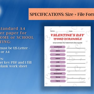 Valentine's Day Word Scramble Activity Worksheet, Printable for ...